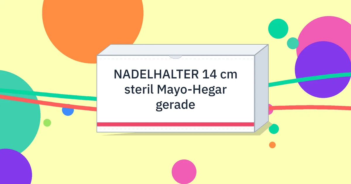 Symbolbild: Packung mit der Aufschrift NADELHALTER 14 cm steril Mayo-Hegar gerade (PZN 16818062) – Verfügbarkeit und Bezug in Apotheken in Frankfurt am Main