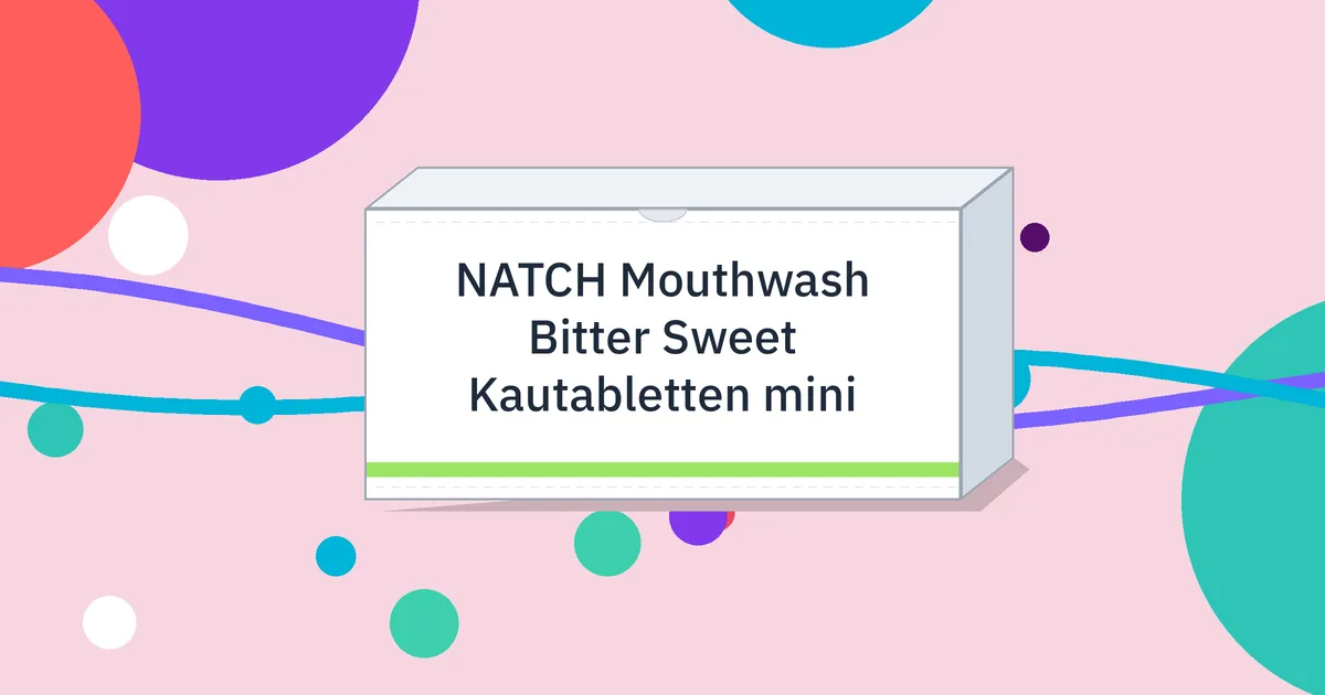 Symbolbild: Packung mit der Aufschrift NATCH Mouthwash Bitter Sweet Kautabletten mini (PZN 20302370) – Verfügbarkeit und Bezug in Apotheken in Frankfurt am Main