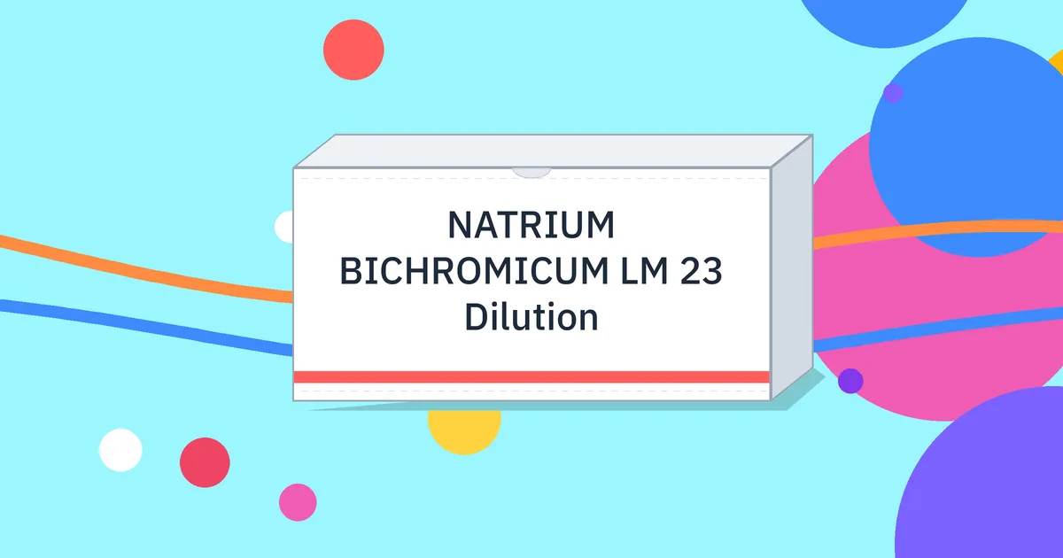 Symbolbild: Packung mit der Aufschrift NATRIUM BICHROMICUM LM 23 Dilution (PZN 12960900) – Verfügbarkeit und Bezug in Apotheken in Frankfurt am Main