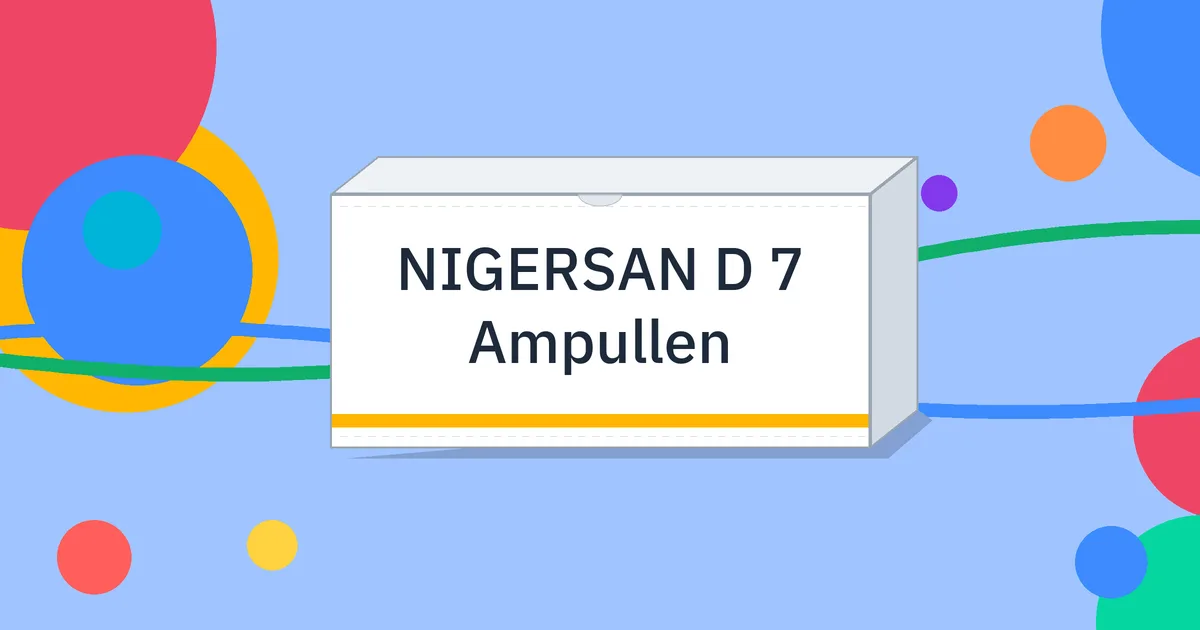 Symbolbild: Packung mit der Aufschrift NIGERSAN D 7 Ampullen (PZN 03206794) – Verfügbarkeit und Bezug in Apotheken in Frankfurt am Main