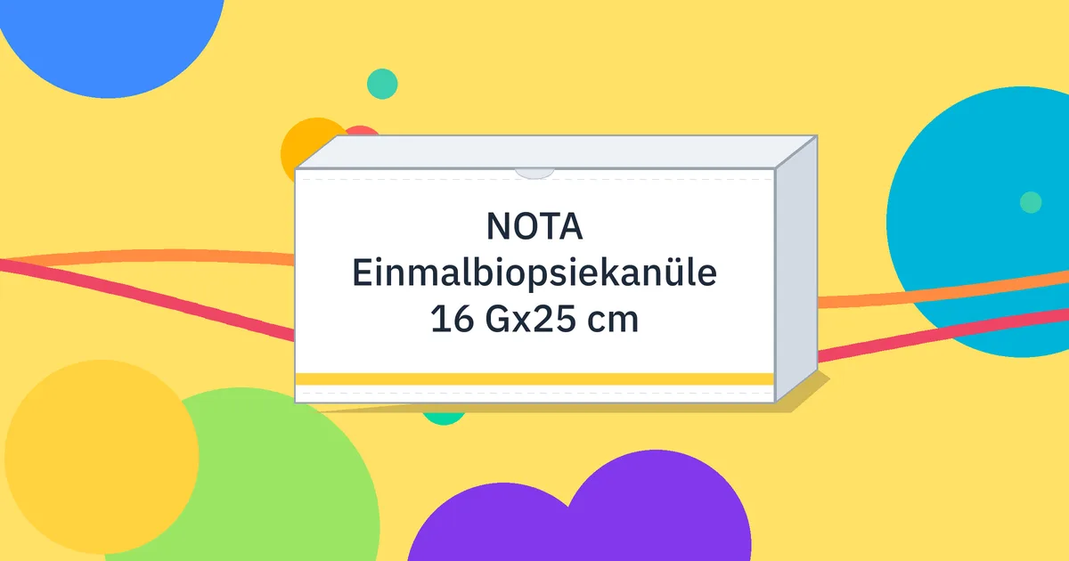 Symbolbild: Packung mit der Aufschrift NOTA Einmalbiopsiekanüle 16 Gx25 cm (PZN 03920209) – Verfügbarkeit und Bezug in Apotheken in Frankfurt am Main
