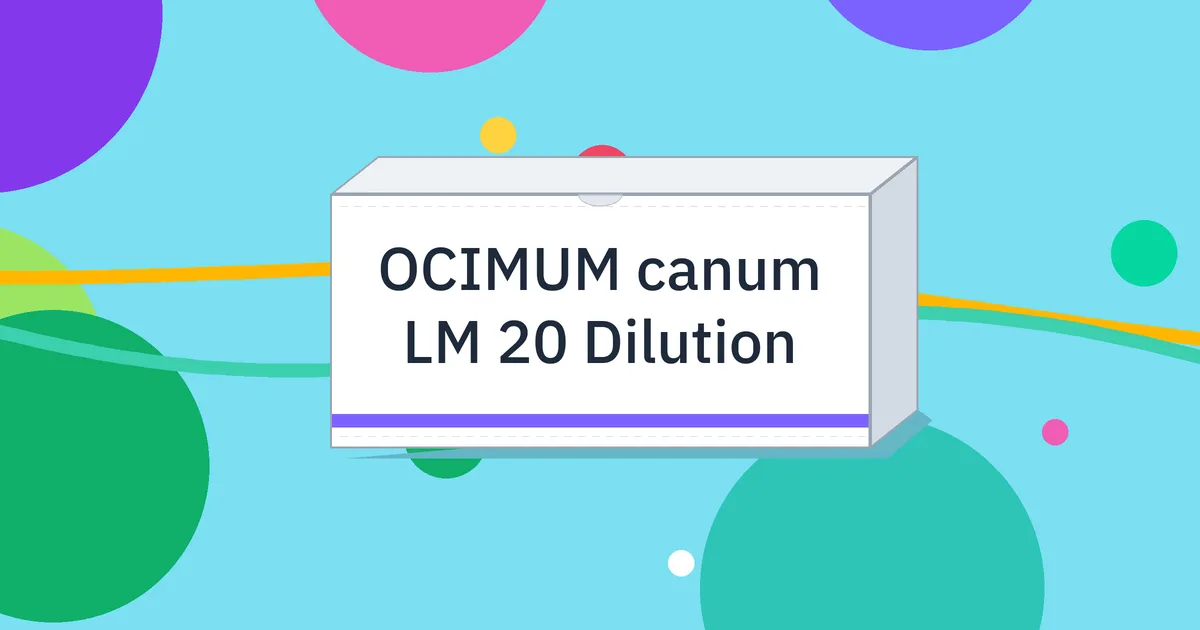 Symbolbild: Packung mit der Aufschrift OCIMUM canum LM 20 Dilution (PZN 13621985) – Verfügbarkeit und Bezug in Apotheken in Frankfurt am Main