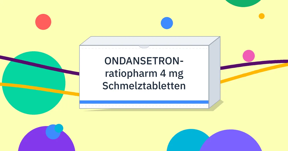 Symbolbild: Packung mit der Aufschrift ONDANSETRON-ratiopharm 4 mg Schmelztabletten (PZN 06607594) – Verfügbarkeit und Bezug in Apotheken in Frankfurt am Main