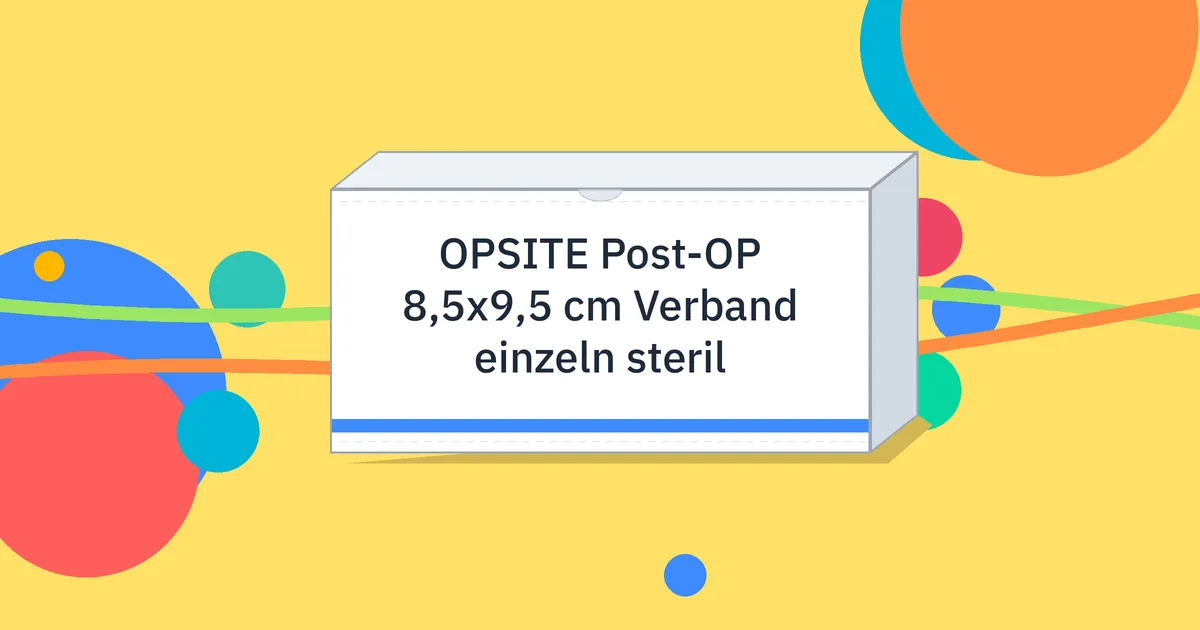 Symbolbild: Packung mit der Aufschrift OPSITE Post-OP 8,5x9,5 cm Verband einzeln steril (PZN 19773294) – Verfügbarkeit und Bezug in Apotheken in Frankfurt am Main