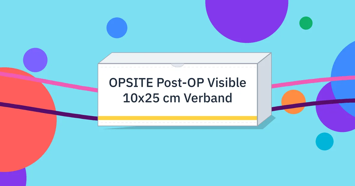 Symbolbild: Packung mit der Aufschrift OPSITE Post-OP Visible 10x25 cm Verband (PZN 19787942) – Verfügbarkeit und Bezug in Apotheken in Frankfurt am Main