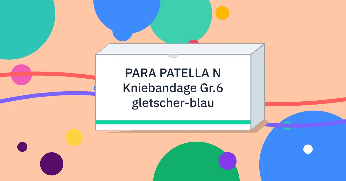 Symbolbild: Packung mit der Aufschrift PARA PATELLA N Kniebandage Gr.6 gletscher-blau (PZN 10003413) – Verfügbarkeit und Bezug in Apotheken in Frankfurt am Main