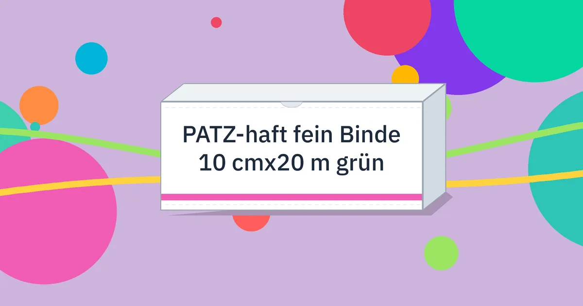 Symbolbild: Packung mit der Aufschrift PATZ-haft fein Binde 10 cmx20 m grün (PZN 06814459) – Verfügbarkeit und Bezug in Apotheken in Frankfurt am Main