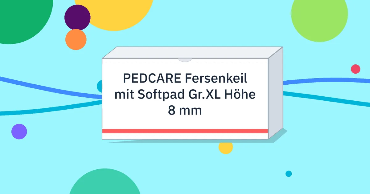 Symbolbild: Packung mit der Aufschrift PEDCARE Fersenkeil mit Softpad Gr.XL Höhe 8 mm (PZN 13964308) – Verfügbarkeit und Bezug in Apotheken in Frankfurt am Main