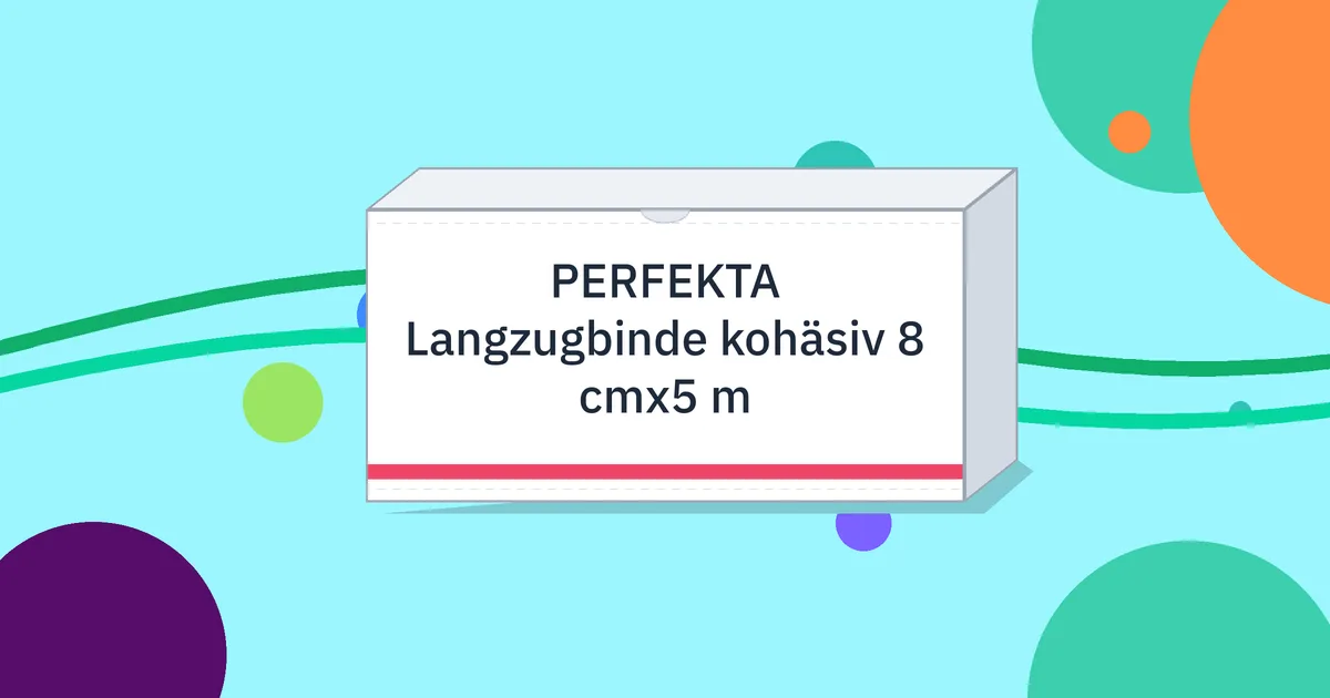 Symbolbild: Packung mit der Aufschrift PERFEKTA Langzugbinde kohäsiv 8 cmx5 m (PZN 11383168) – Verfügbarkeit und Bezug in Apotheken in Frankfurt am Main