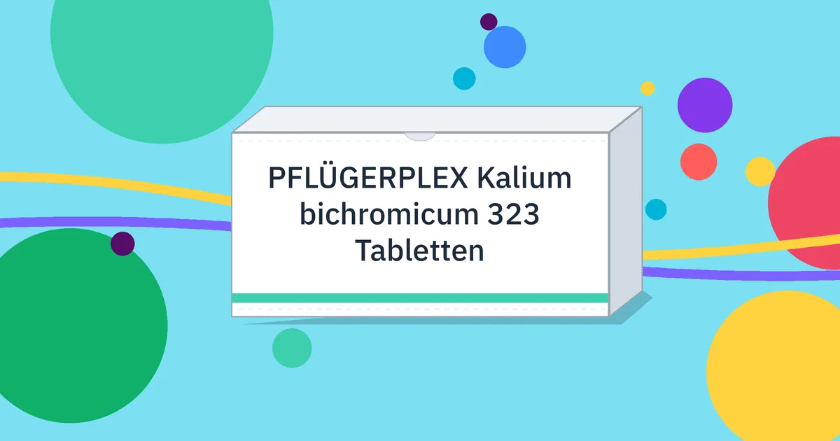 Symbolbild: Packung mit der Aufschrift PFLÜGERPLEX Kalium bichromicum 323 Tabletten (PZN 03881685) – Verfügbarkeit und Bezug in Apotheken in Frankfurt am Main