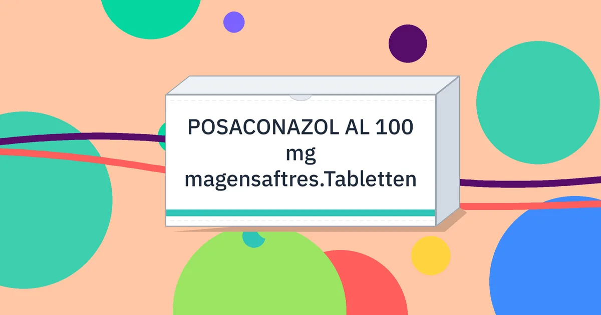 Symbolbild: Packung mit der Aufschrift POSACONAZOL AL 100 mg magensaftres.Tabletten (PZN 16022618) – Verfügbarkeit und Bezug in Apotheken in Frankfurt am Main