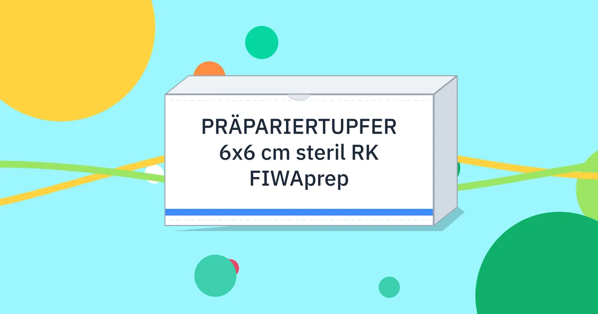 Symbolbild: Packung mit der Aufschrift PRÄPARIERTUPFER 6x6 cm steril RK FIWAprep (PZN 11860579) – Verfügbarkeit und Bezug in Apotheken in Frankfurt am Main