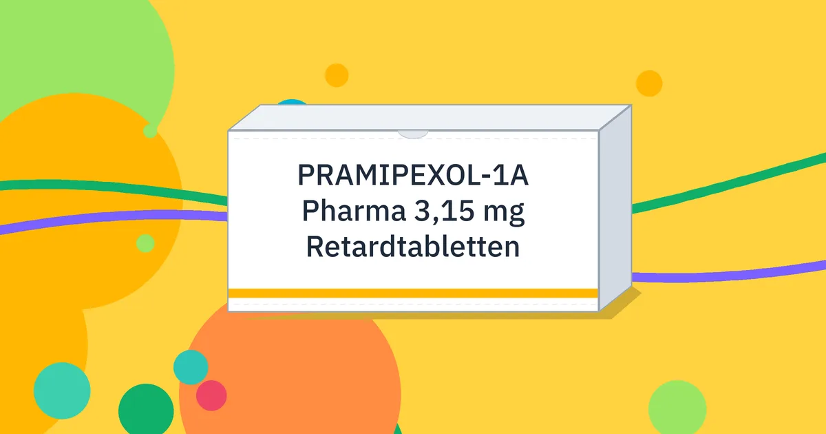 Symbolbild: Packung mit der Aufschrift PRAMIPEXOL-1A Pharma 3,15 mg Retardtabletten (PZN 07604422) – Verfügbarkeit und Bezug in Apotheken in Frankfurt am Main