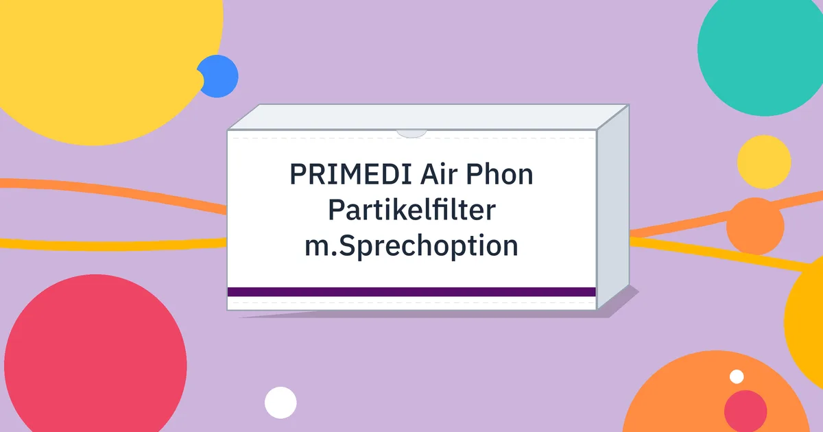 Symbolbild: Packung mit der Aufschrift PRIMEDI Air Phon Partikelfilter m.Sprechoption (PZN 10780588) – Verfügbarkeit und Bezug in Apotheken in Frankfurt am Main