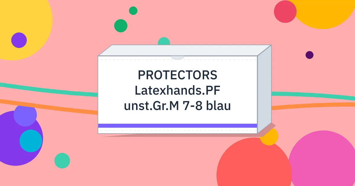 Symbolbild: Packung mit der Aufschrift PROTECTORS Latexhands.PF unst.Gr.M 7-8 blau (PZN 04683705) – Verfügbarkeit und Bezug in Apotheken in Frankfurt am Main