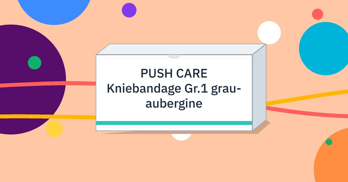 Symbolbild: Packung mit der Aufschrift PUSH CARE Kniebandage Gr.1 grau-aubergine (PZN 04856867) – Verfügbarkeit und Bezug in Apotheken in Frankfurt am Main