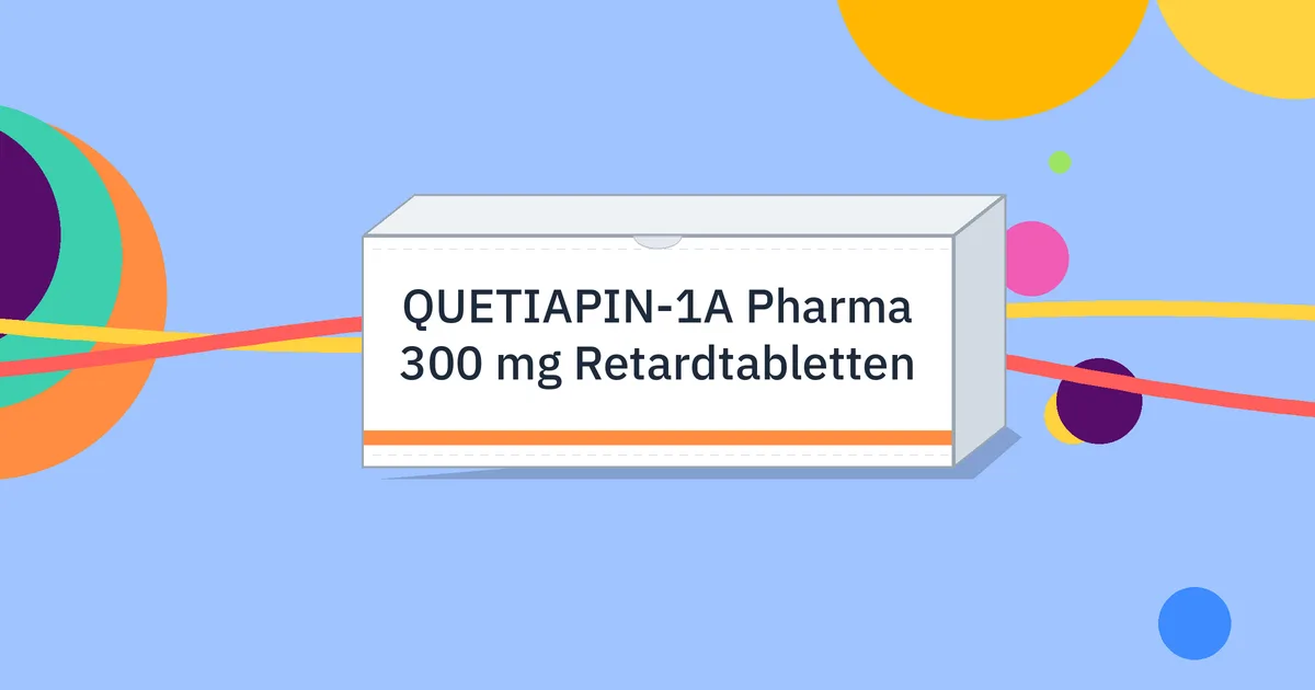 Symbolbild: Packung mit der Aufschrift QUETIAPIN-1A Pharma 300 mg Retardtabletten (PZN 09947178) – Verfügbarkeit und Bezug in Apotheken in Frankfurt am Main