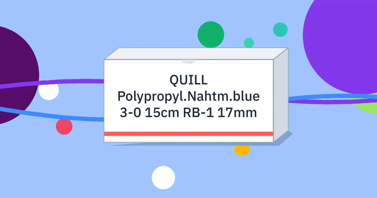 Symbolbild: Packung mit der Aufschrift QUILL Polypropyl.Nahtm.blue 3-0 15cm RB-1 17mm (PZN 17990892) – Verfügbarkeit und Bezug in Apotheken in Frankfurt am Main