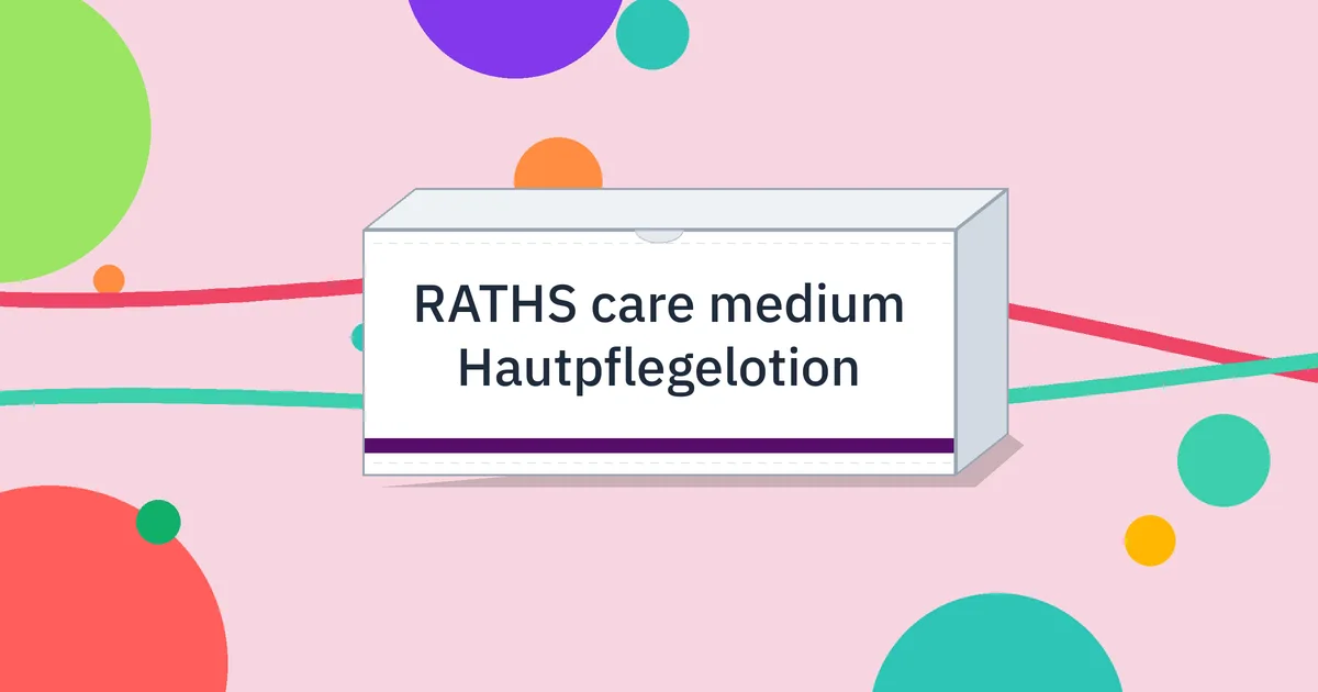Symbolbild: Packung mit der Aufschrift RATHS care medium Hautpflegelotion (PZN 16708215) – Verfügbarkeit und Bezug in Apotheken in Frankfurt am Main