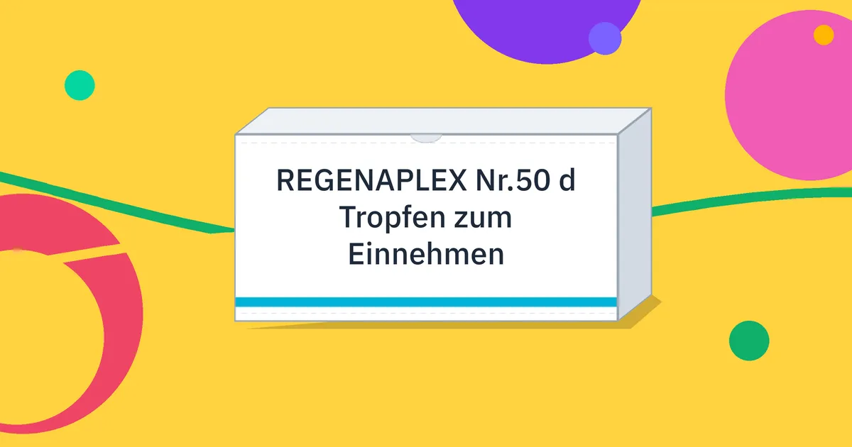 Symbolbild: Packung mit der Aufschrift REGENAPLEX Nr.50 d Tropfen zum Einnehmen (PZN 02642820) – Verfügbarkeit und Bezug in Apotheken in Frankfurt am Main