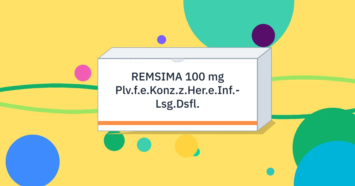 Symbolbild: Packung mit der Aufschrift REMSIMA 100 mg Plv.f.e.Konz.z.Her.e.Inf.-Lsg.Dsfl. (PZN 10826310) – Verfügbarkeit und Bezug in Apotheken in Frankfurt am Main