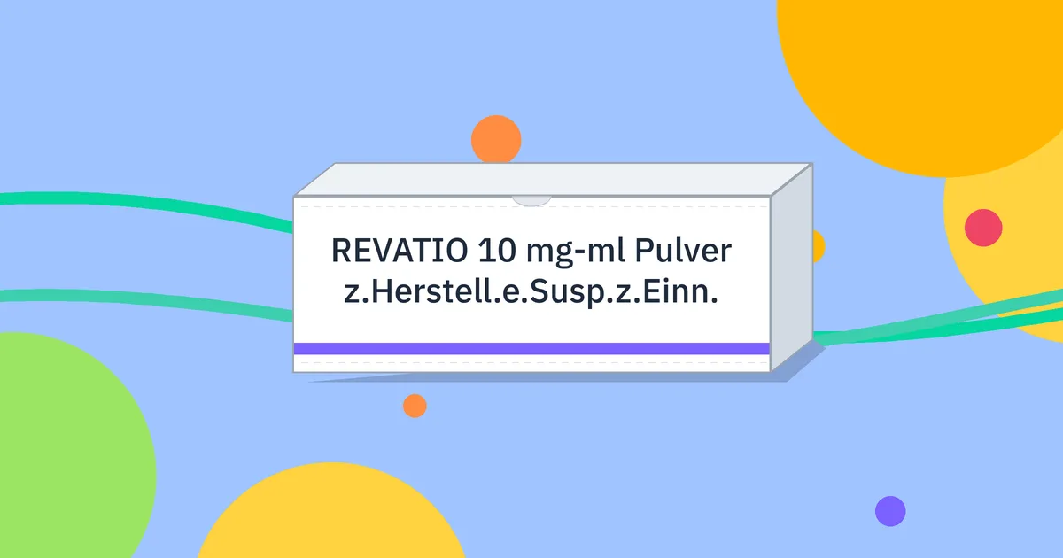 Symbolbild: Packung mit der Aufschrift REVATIO 10 mg-ml Pulver z.Herstell.e.Susp.z.Einn. (PZN 09684879) – Verfügbarkeit und Bezug in Apotheken in Frankfurt am Main