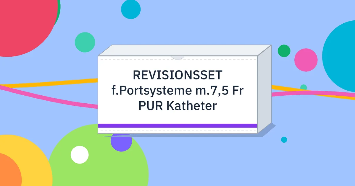 Symbolbild: Packung mit der Aufschrift REVISIONSSET f.Portsysteme m.7,5 Fr PUR Katheter (PZN 12396457) – Verfügbarkeit und Bezug in Apotheken in Frankfurt am Main