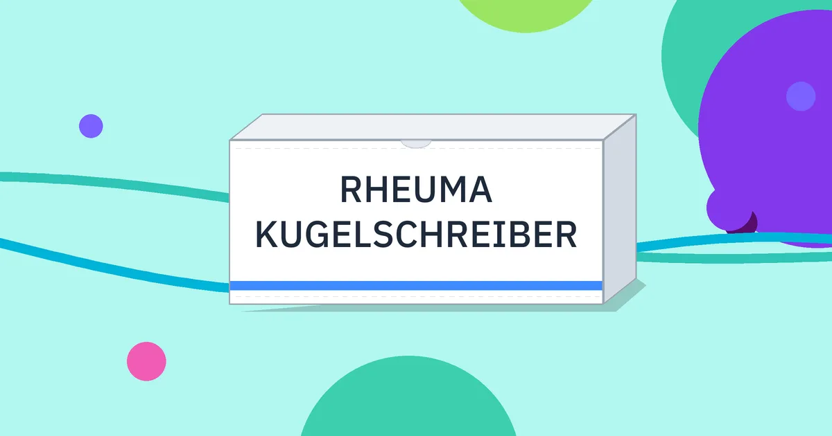 Symbolbild: Packung mit der Aufschrift RHEUMA KUGELSCHREIBER (PZN 07693785) – Verfügbarkeit und Bezug in Apotheken in Frankfurt am Main