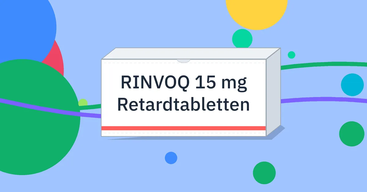 Symbolbild: Packung mit der Aufschrift RINVOQ 15 mg Retardtabletten (PZN 19293252) – Verfügbarkeit und Bezug in Apotheken in Frankfurt am Main