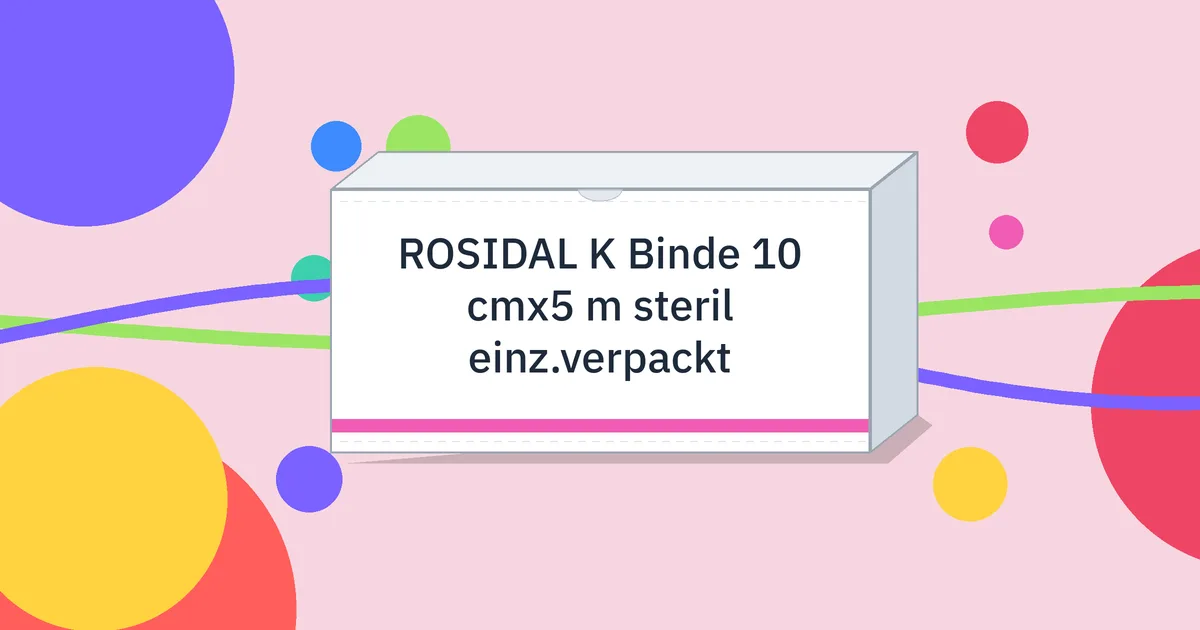 Symbolbild: Packung mit der Aufschrift ROSIDAL K Binde 10 cmx5 m steril einz.verpackt (PZN 18885602) – Verfügbarkeit und Bezug in Apotheken in Frankfurt am Main