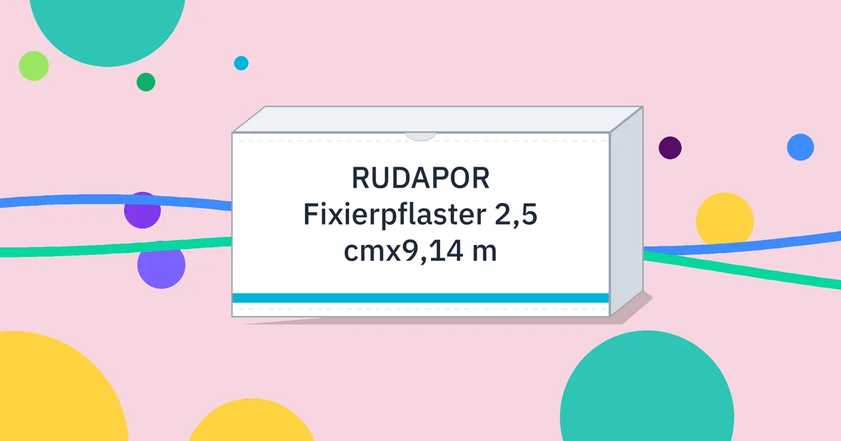 Symbolbild: Packung mit der Aufschrift RUDAPOR Fixierpflaster 2,5 cmx9,14 m (PZN 09510004) – Verfügbarkeit und Bezug in Apotheken in Frankfurt am Main