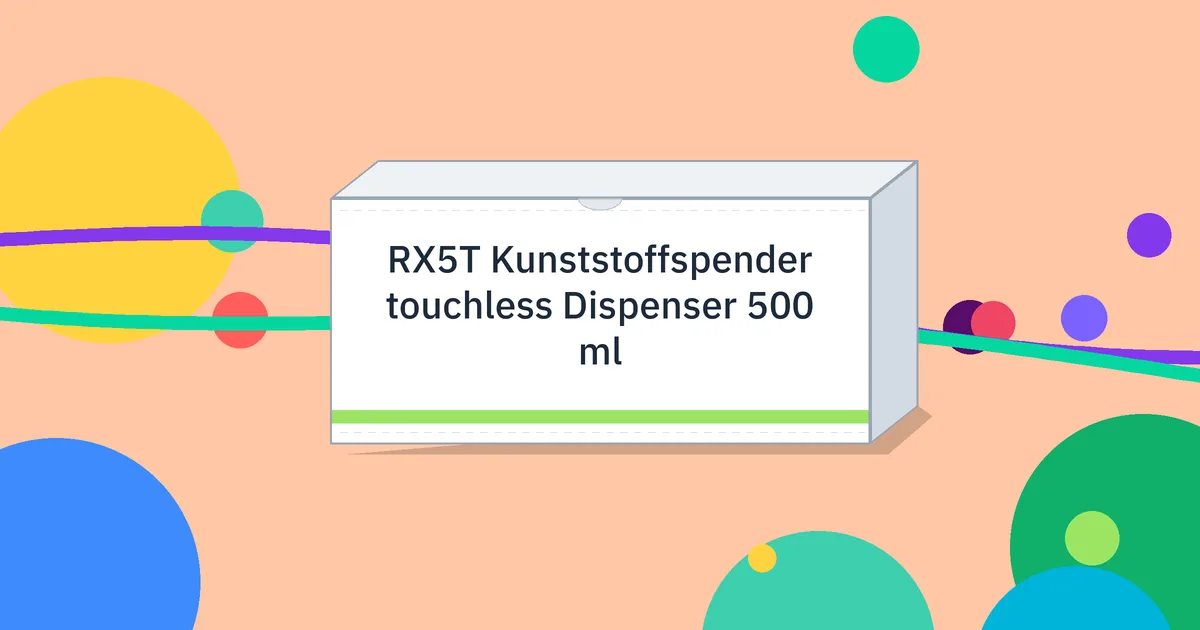 Symbolbild: Packung mit der Aufschrift RX5T Kunststoffspender touchless Dispenser 500 ml (PZN 15880900) – Verfügbarkeit und Bezug in Apotheken in Frankfurt am Main