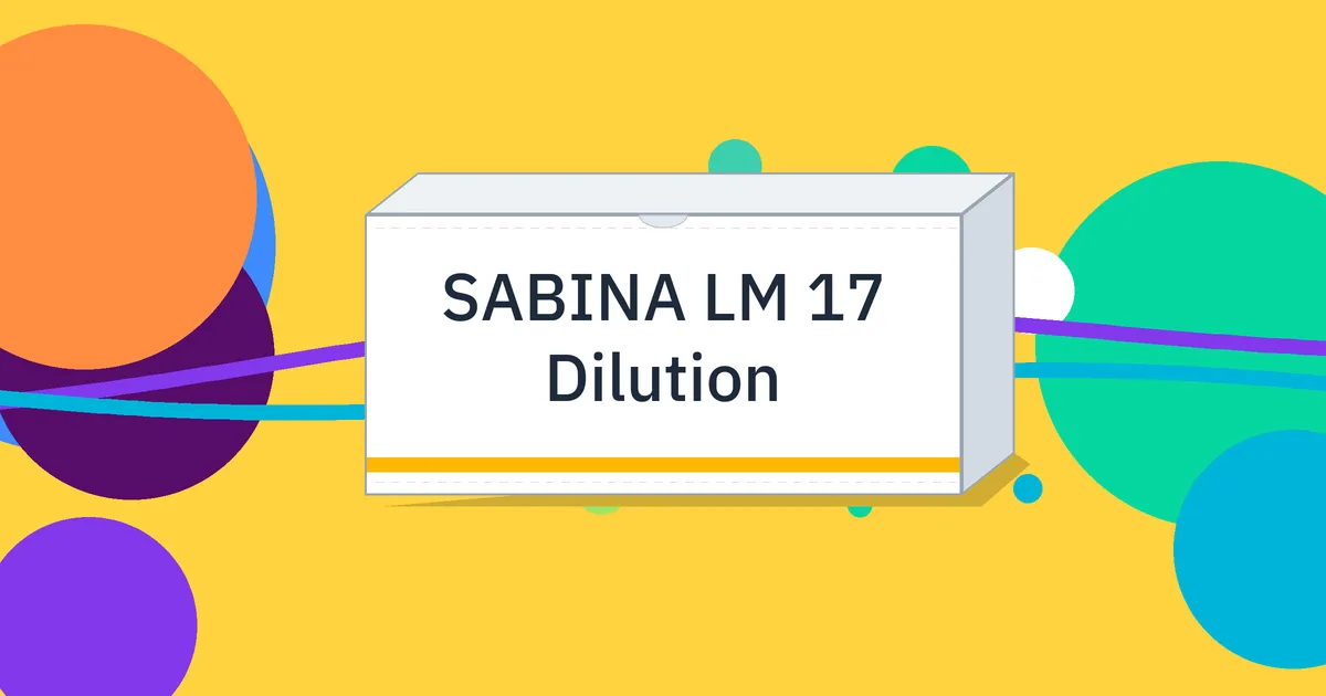 Symbolbild: Packung mit der Aufschrift SABINA LM 17 Dilution (PZN 13175913) – Verfügbarkeit und Bezug in Apotheken in Frankfurt am Main