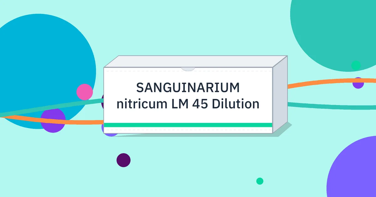 Symbolbild: Packung mit der Aufschrift SANGUINARIUM nitricum LM 45 Dilution (PZN 13181954) – Verfügbarkeit und Bezug in Apotheken in Frankfurt am Main