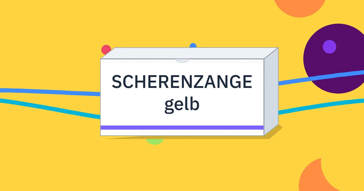 Symbolbild: Packung mit der Aufschrift SCHERENZANGE gelb (PZN 01502063) – Verfügbarkeit und Bezug in Apotheken in Frankfurt am Main