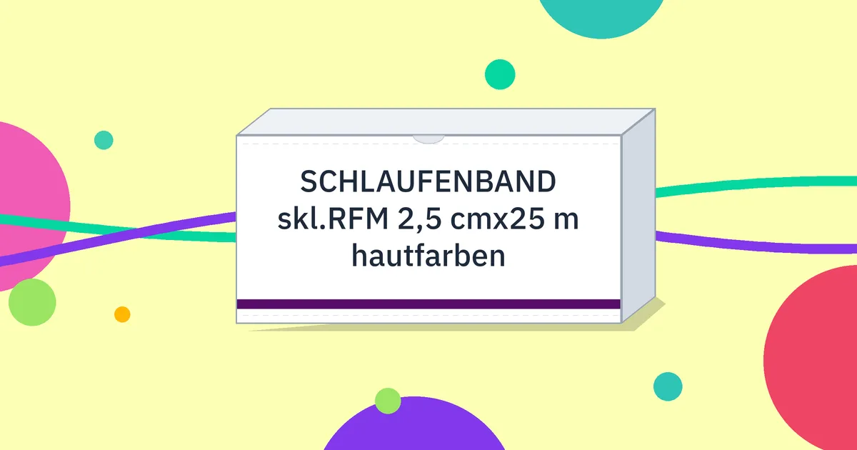 Symbolbild: Packung mit der Aufschrift SCHLAUFENBAND skl.RFM 2,5 cmx25 m hautfarben (PZN 06490117) – Verfügbarkeit und Bezug in Apotheken in Frankfurt am Main