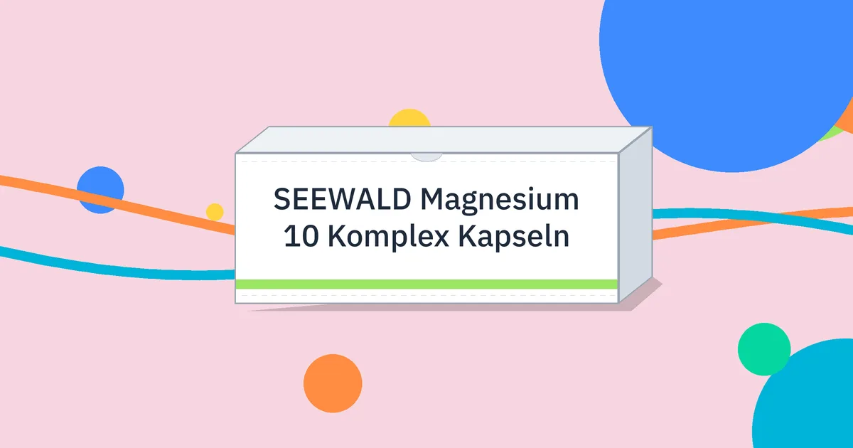 Symbolbild: Packung mit der Aufschrift SEEWALD Magnesium 10 Komplex Kapseln (PZN 19542643) – Verfügbarkeit und Bezug in Apotheken in Frankfurt am Main
