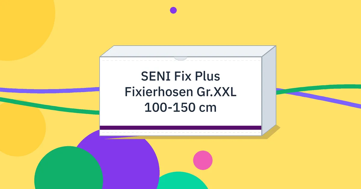 Symbolbild: Packung mit der Aufschrift SENI Fix Plus Fixierhosen Gr.XXL 100-150 cm (PZN 15254321) – Verfügbarkeit und Bezug in Apotheken in Frankfurt am Main