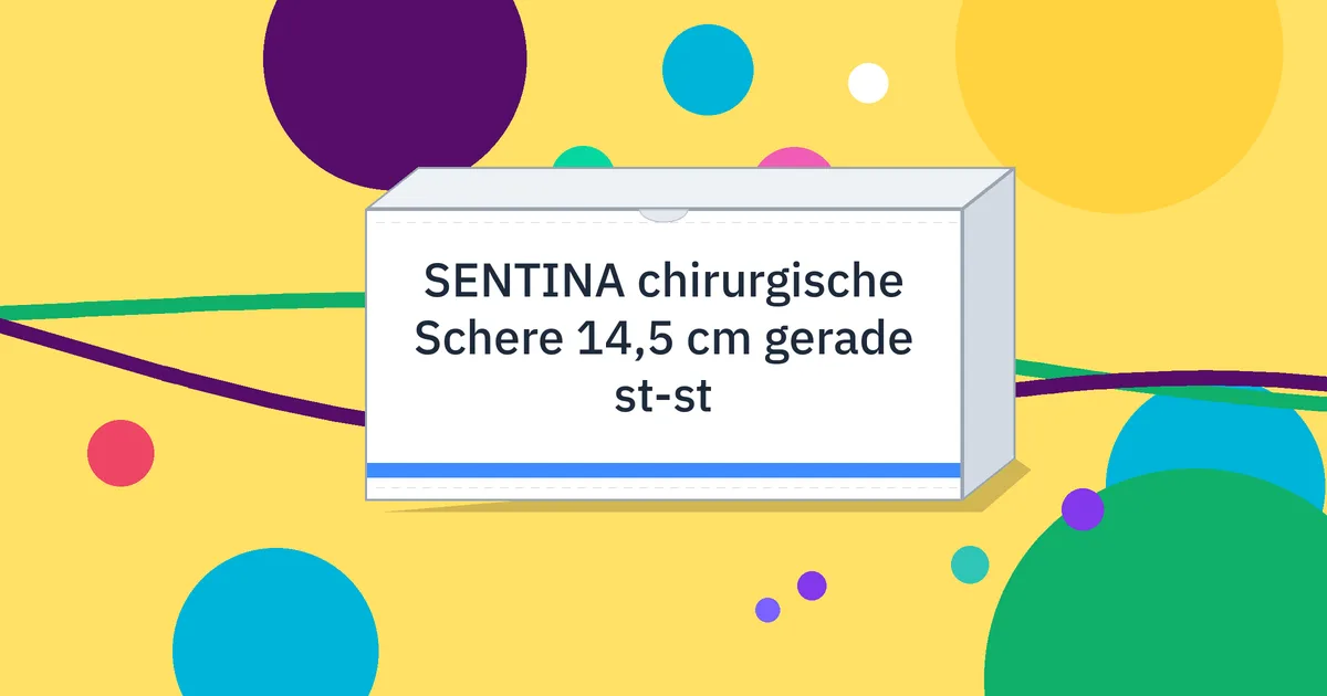 Symbolbild: Packung mit der Aufschrift SENTINA chirurgische Schere 14,5 cm gerade st-st (PZN 11585067) – Verfügbarkeit und Bezug in Apotheken in Frankfurt am Main