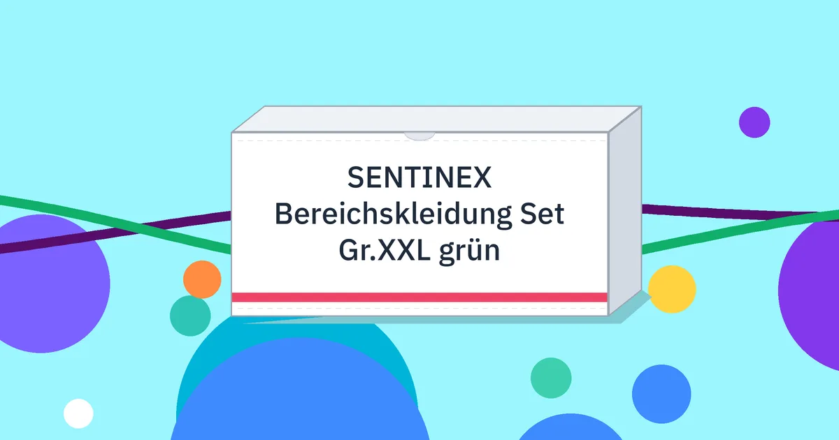 Symbolbild: Packung mit der Aufschrift SENTINEX Bereichskleidung Set Gr.XXL grün (PZN 09286392) – Verfügbarkeit und Bezug in Apotheken in Frankfurt am Main