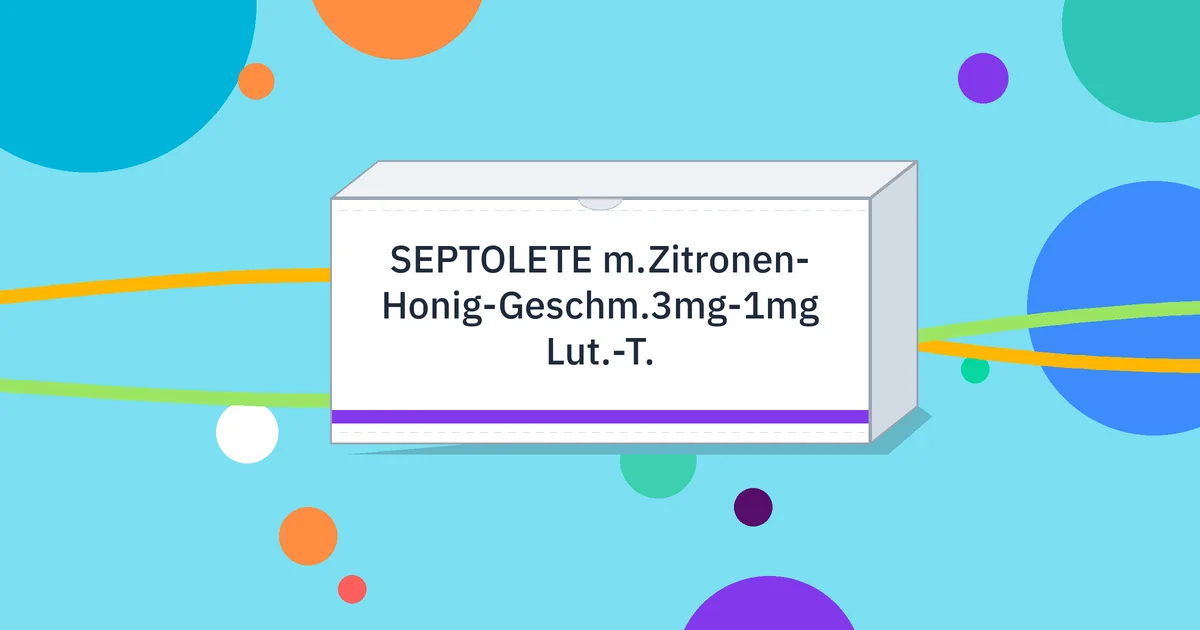 Symbolbild: Packung mit der Aufschrift SEPTOLETE m.Zitronen-Honig-Geschm.3mg-1mg Lut.-T. (PZN 19104417) – Verfügbarkeit und Bezug in Apotheken in Frankfurt am Main