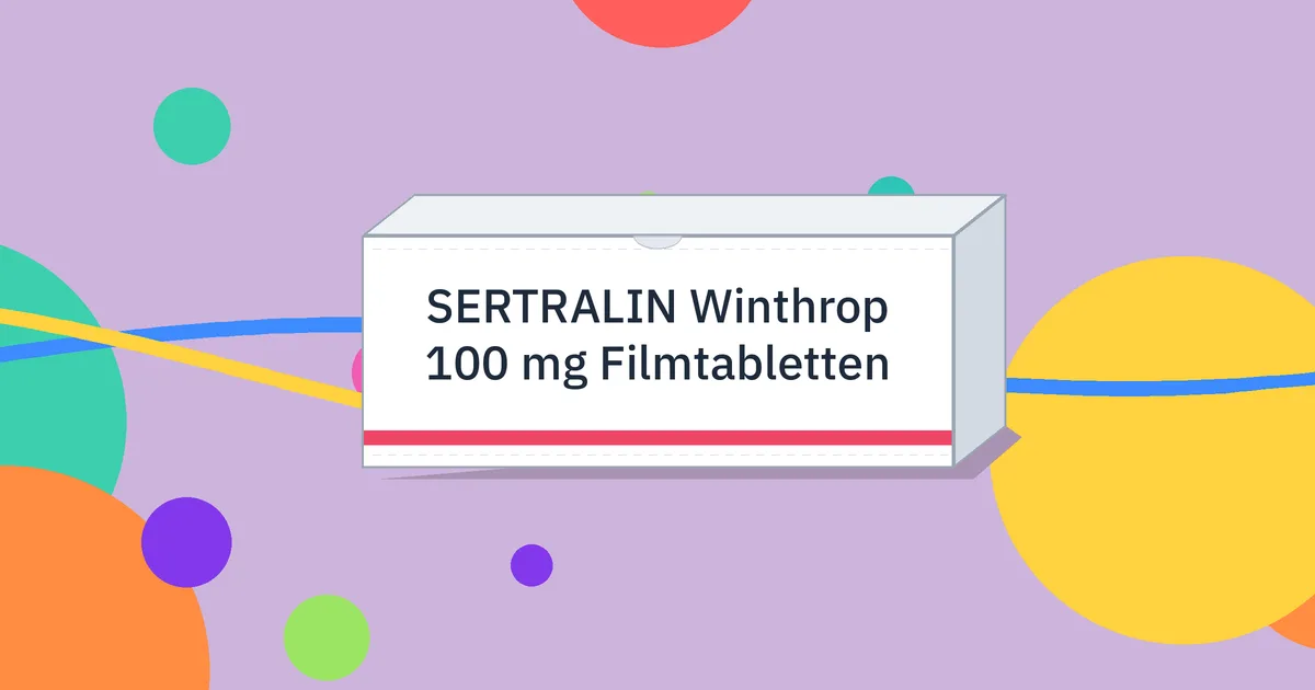 Symbolbild: Packung mit der Aufschrift SERTRALIN Winthrop 100 mg Filmtabletten (PZN 01028779) – Verfügbarkeit und Bezug in Apotheken in Frankfurt am Main