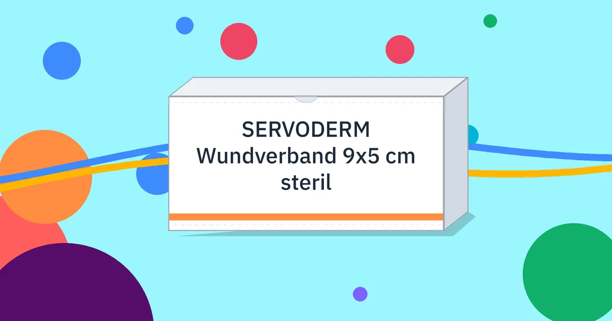 Symbolbild: Packung mit der Aufschrift SERVODERM Wundverband 9x5 cm steril (PZN 10831558) – Verfügbarkeit und Bezug in Apotheken in Frankfurt am Main