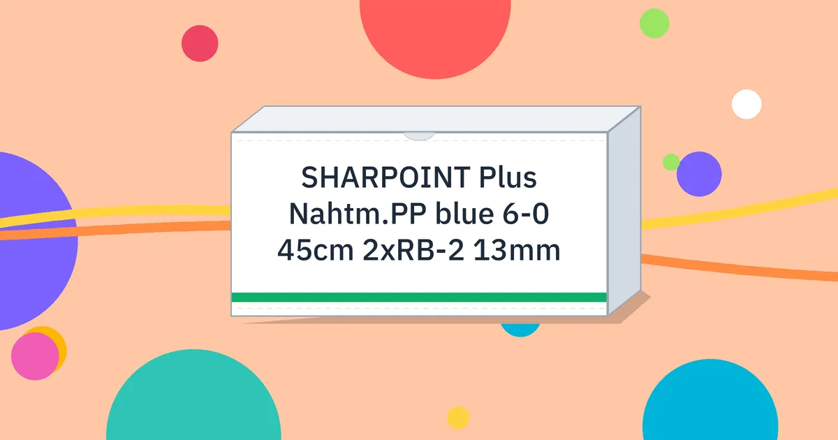 Symbolbild: Packung mit der Aufschrift SHARPOINT Plus Nahtm.PP blue 6-0 45cm 2xRB-2 13mm (PZN 17985997) – Verfügbarkeit und Bezug in Apotheken in Frankfurt am Main