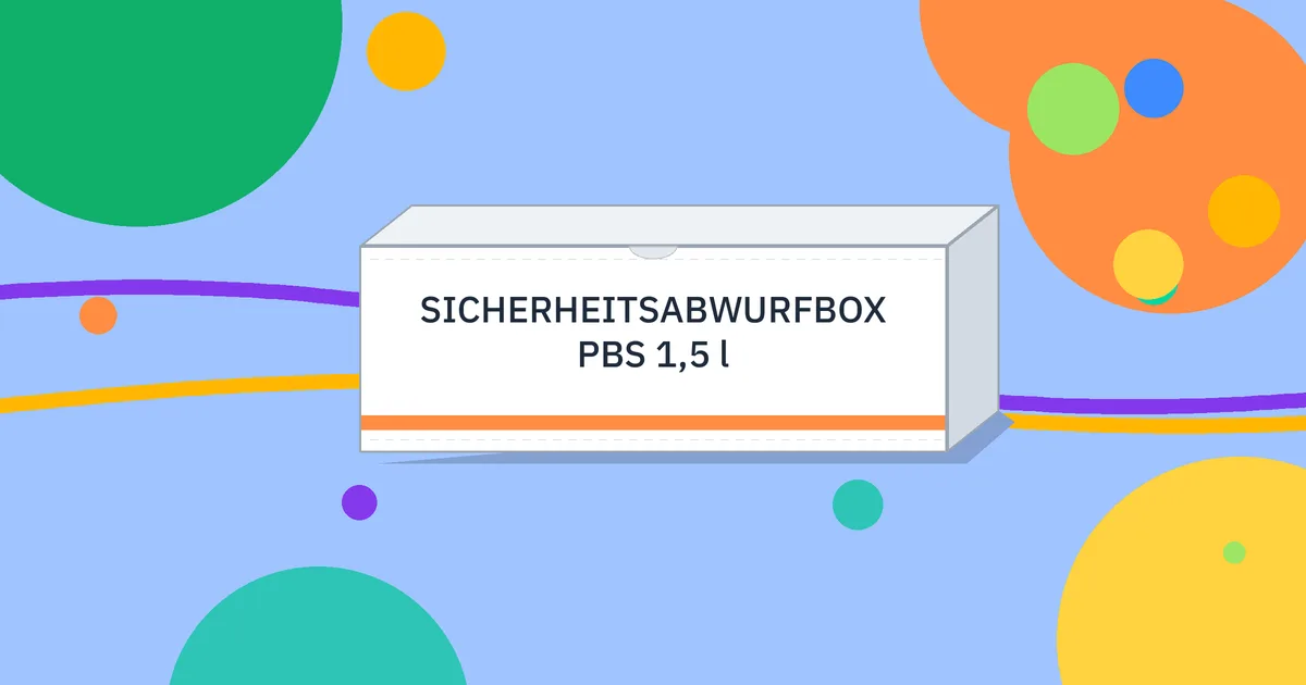 Symbolbild: Packung mit der Aufschrift SICHERHEITSABWURFBOX PBS 1,5 l (PZN 09106898) – Verfügbarkeit und Bezug in Apotheken in Frankfurt am Main
