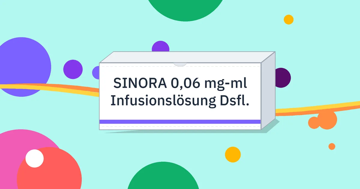 Symbolbild: Packung mit der Aufschrift SINORA 0,06 mg-ml Infusionslösung Dsfl. (PZN 18656936) – Verfügbarkeit und Bezug in Apotheken in Frankfurt am Main