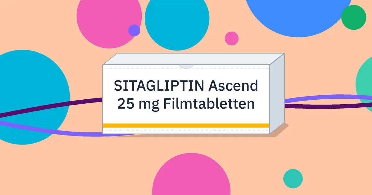 Symbolbild: Packung mit der Aufschrift SITAGLIPTIN Ascend 25 mg Filmtabletten (PZN 18899538) – Verfügbarkeit und Bezug in Apotheken in Frankfurt am Main