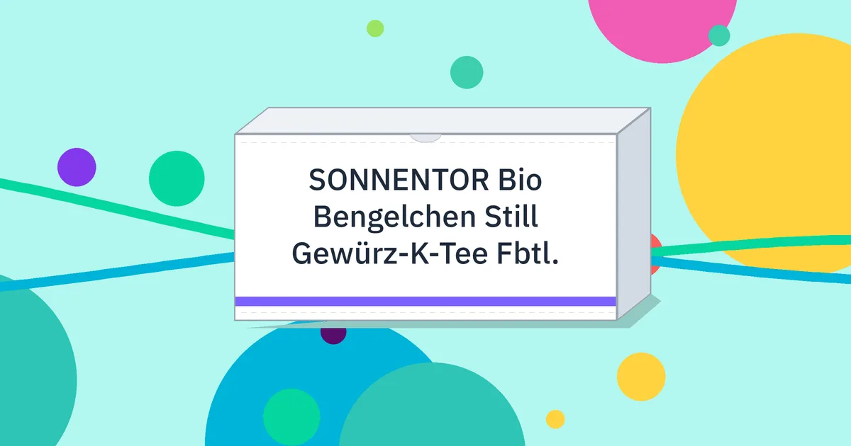 Symbolbild: Packung mit der Aufschrift SONNENTOR Bio Bengelchen Still Gewürz-K-Tee Fbtl. (PZN 18902602) – Verfügbarkeit und Bezug in Apotheken in Frankfurt am Main