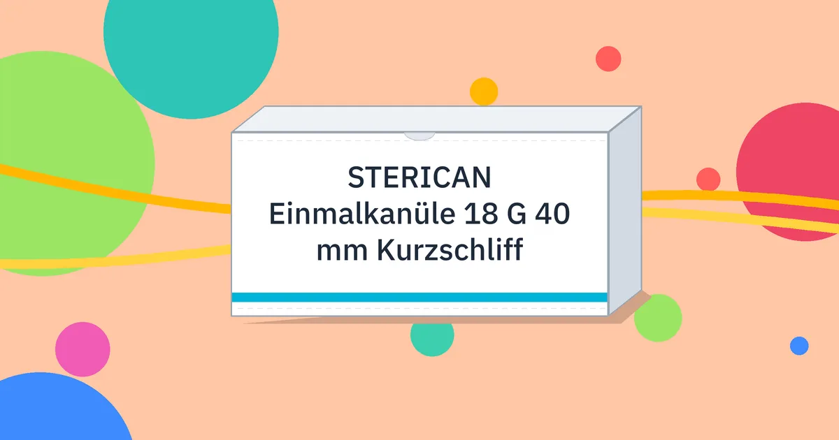Symbolbild: Packung mit der Aufschrift STERICAN Einmalkanüle 18 G 40 mm Kurzschliff (PZN 18746680) – Verfügbarkeit und Bezug in Apotheken in Frankfurt am Main