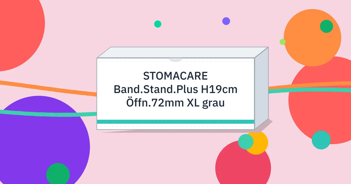 Symbolbild: Packung mit der Aufschrift STOMACARE Band.Stand.Plus H19cm Öffn.72mm XL grau (PZN 16750631) – Verfügbarkeit und Bezug in Apotheken in Frankfurt am Main
